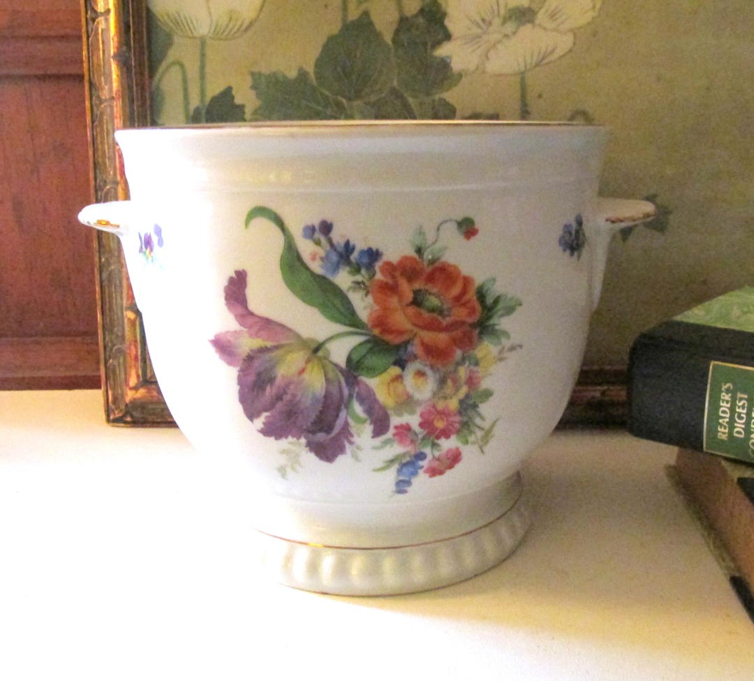 Vintage German Cachepot, Royal Bareuther, Grandmillennial Gift, Floral ...