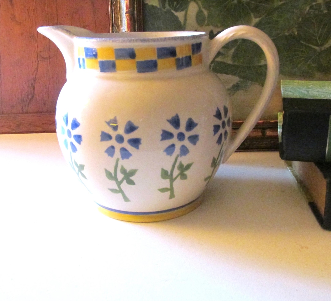 Vintage Laura Ashley "annabel" Yellow, White and Blue Pitcher, 32 Ounce ...