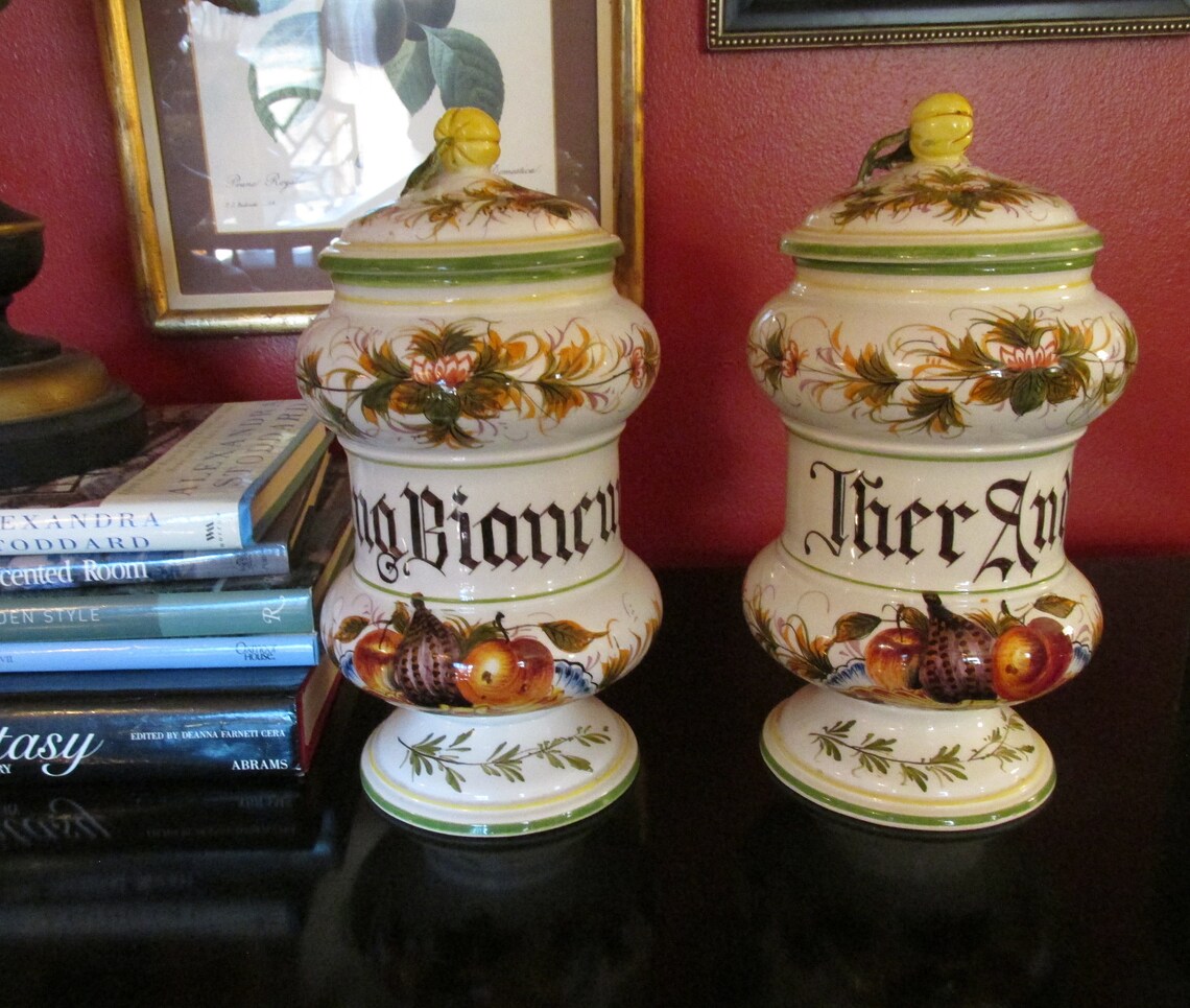 Vintage Pair of Italian Apothecary Jars Lidded Tall Jars - Etsy