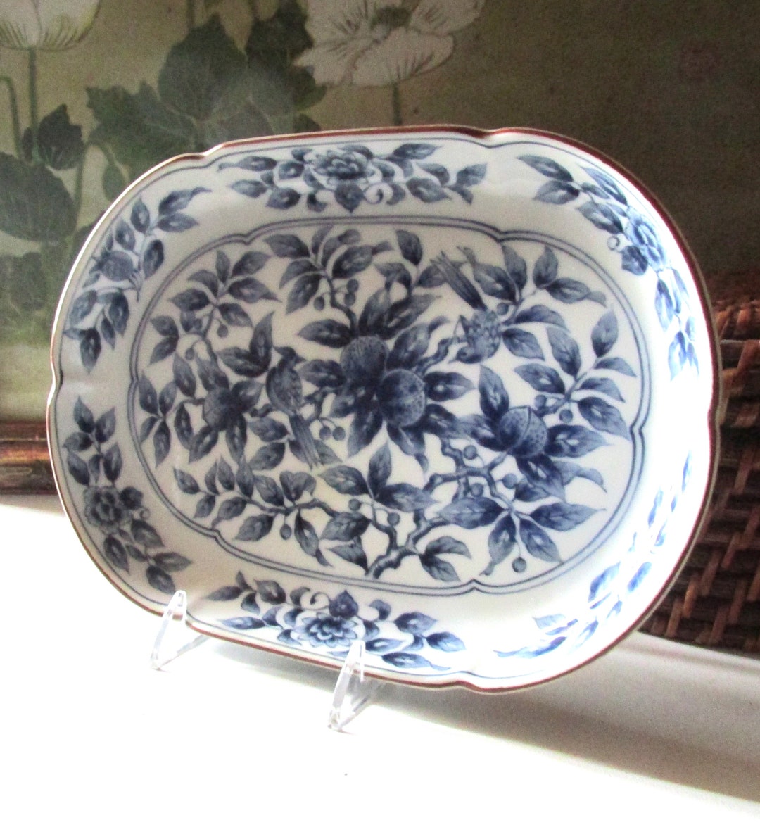 Vintage Chinoiserie Floral Tray, Blue and White Trinket Tray ...