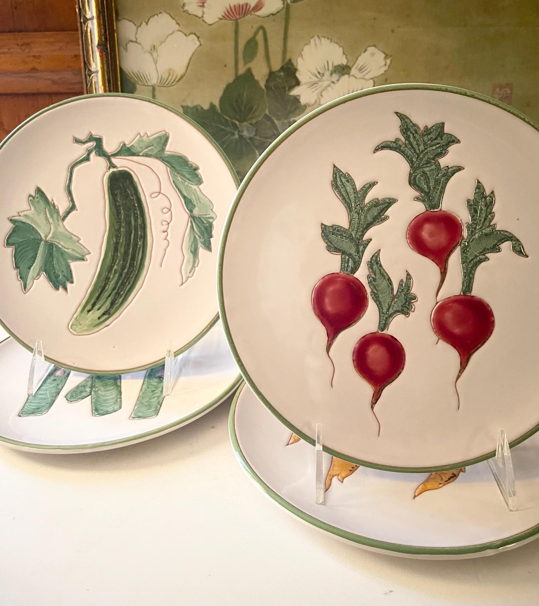 Four Vintage Italian Salad Plates, Vegetable Theme, Carrots, Radishes ...