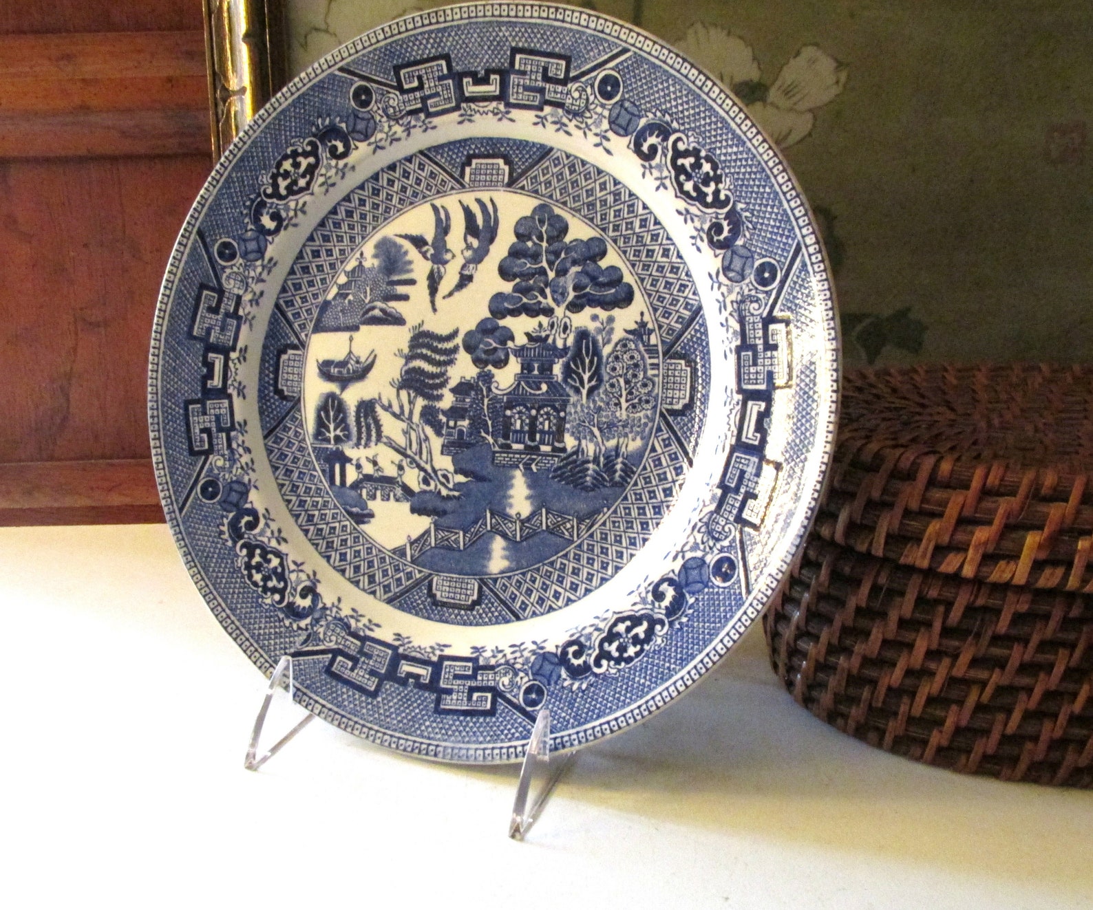 1920's Ridgways England Blue Willow Semi China Plate, Antique Dinner ...