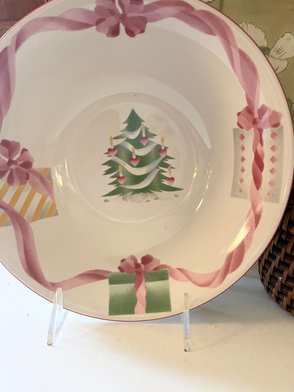 Vintage "home for Christmas" Sango Vegetable Serving Bowl, Pink and ...