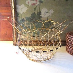 French Made Erdecor Gilded Wire Egg Basket, Folding Gold Coated Basket ...