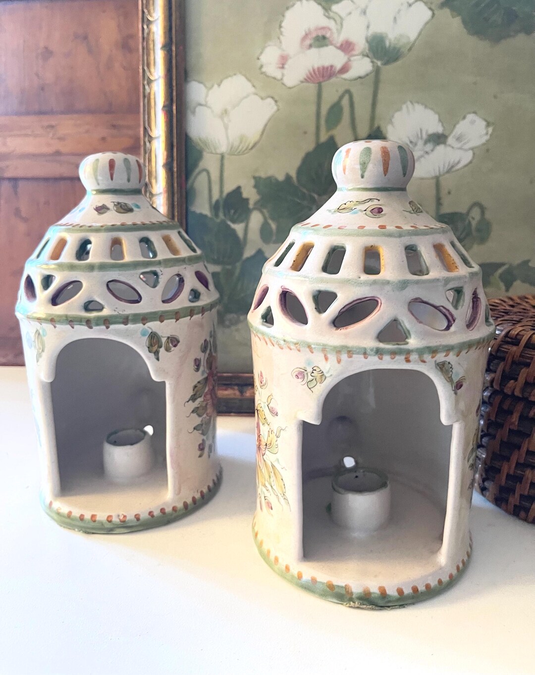 Vintage Italian Pottery Candle Holders, Floral Tuscany Decor - Etsy