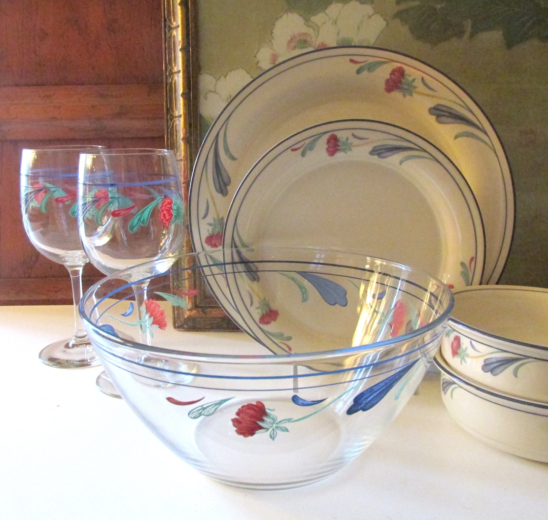 Lenox poppies on Blue Chinastone Two Goblets, Plates, Soup/cereal Bowls ...