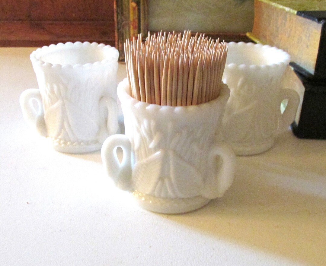 Vintage Westmorland Milk Glass Toothpick Holder, Mini Swan Vase, Three ...