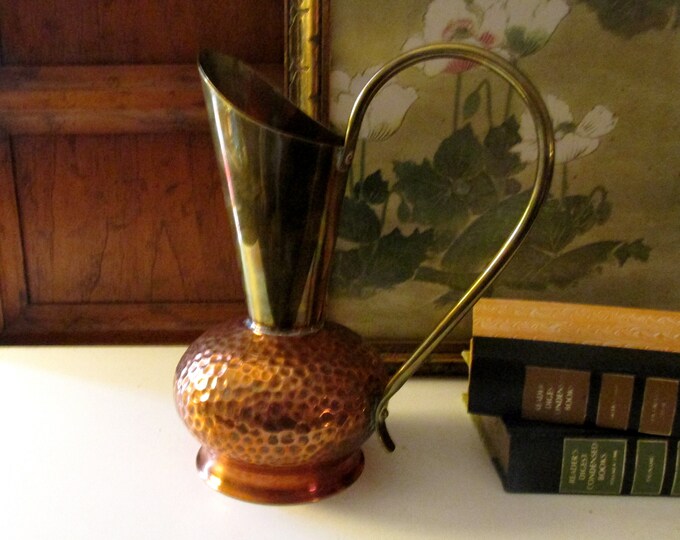 Tall Mixed Metal Pitcher Vase, Brass Ewer, Brass and Copper Pitcher ...