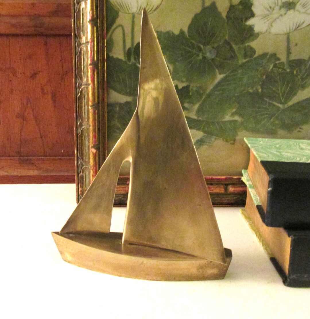 Vintage Mod Brass Sailboat Figurine, Brass Paperweight, Nautical Beach ...