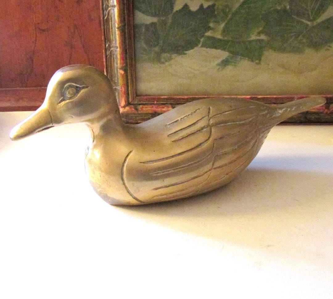 Vintage Solid Brass Duck Figurine, Brass Bird Decor, Farmhouse Decor ...