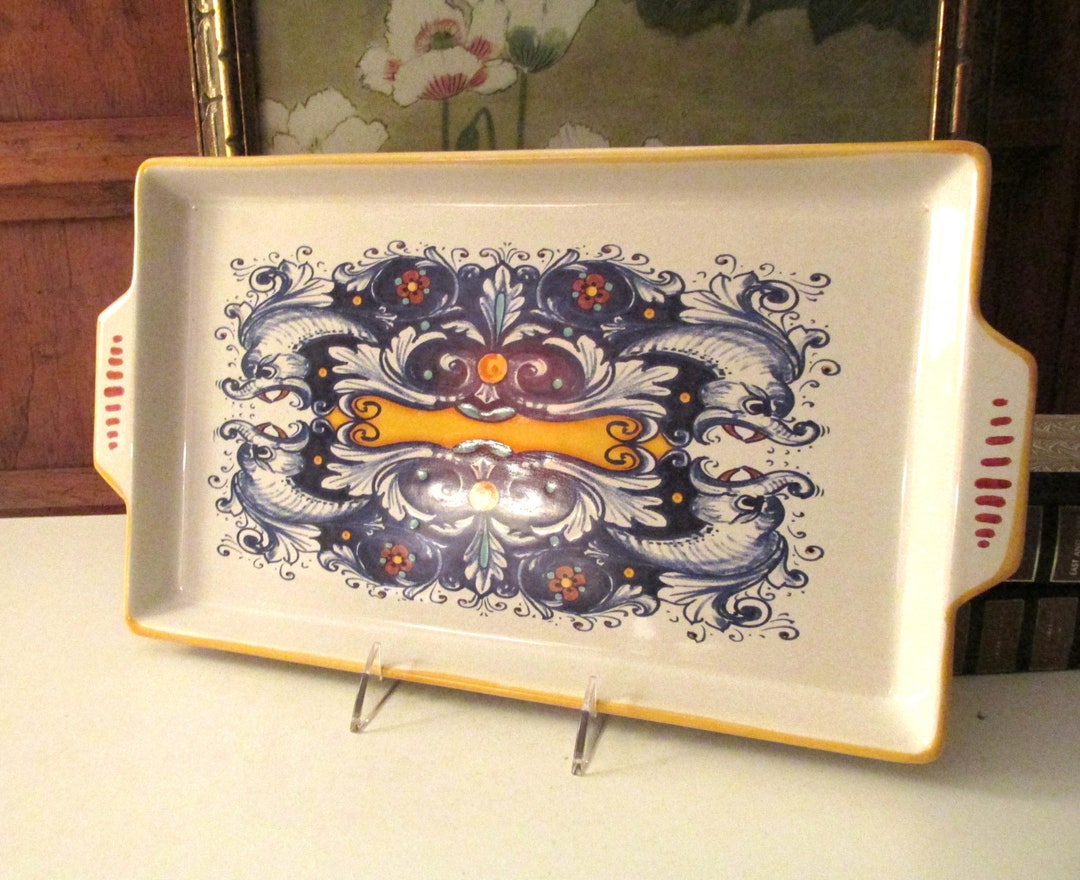 Vintage Deruta Italy sea Dragon Tray, Hand Painted Pottery, Florentine ...