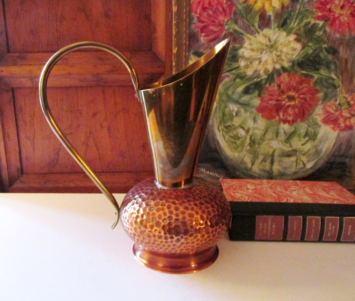 Tall Mixed Metal Pitcher Vase Brass Ewer Brass and Copper | Etsy