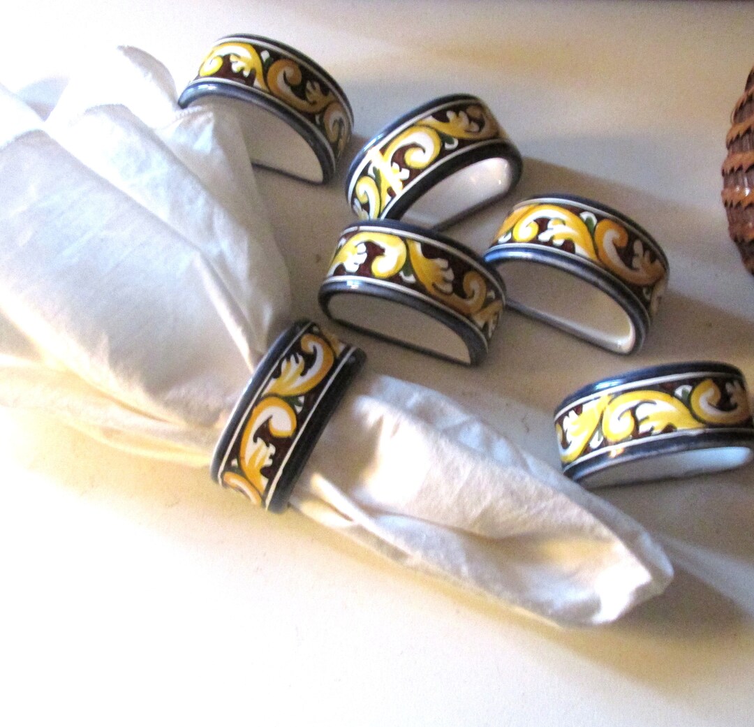 Six Vintage Hand-painted Napkin Rings, Italy Style, Tuscany Dining ...