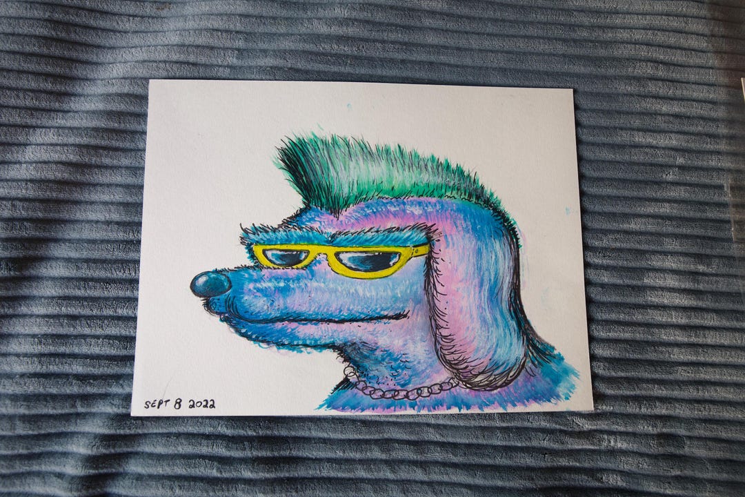 Rad Dog With Mohawk Original Drawing Colour Painting - Etsy