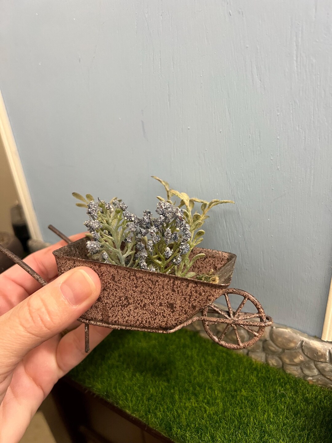 Miniature Dollhouse Wheelbarrow With Plants, Garden Decoration ,scale 1 ...
