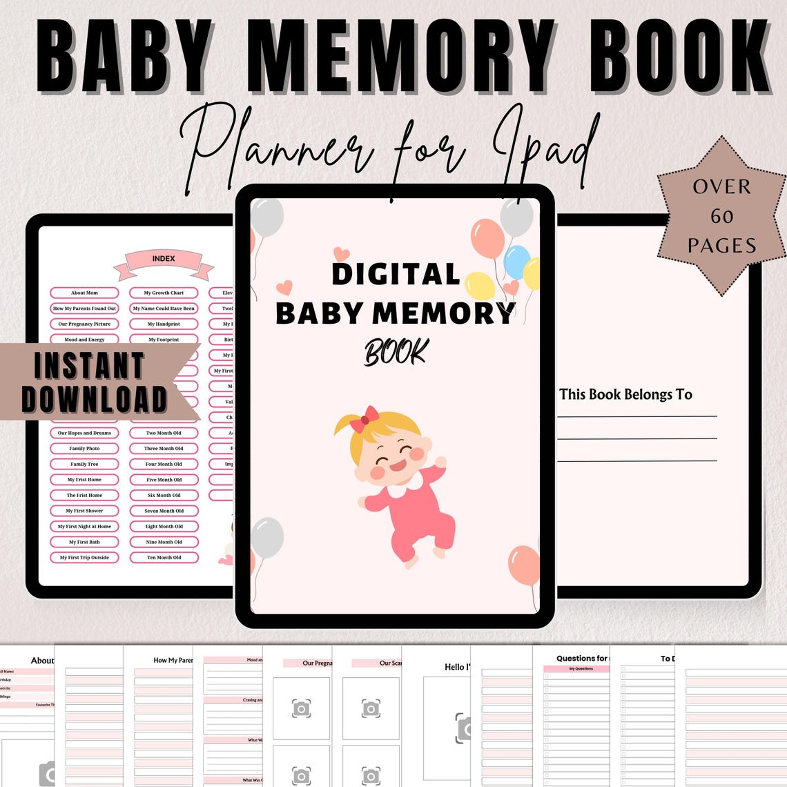 Editable Baby Memory Book Template: Milestone Journal Keepsake (8.5x11 ...