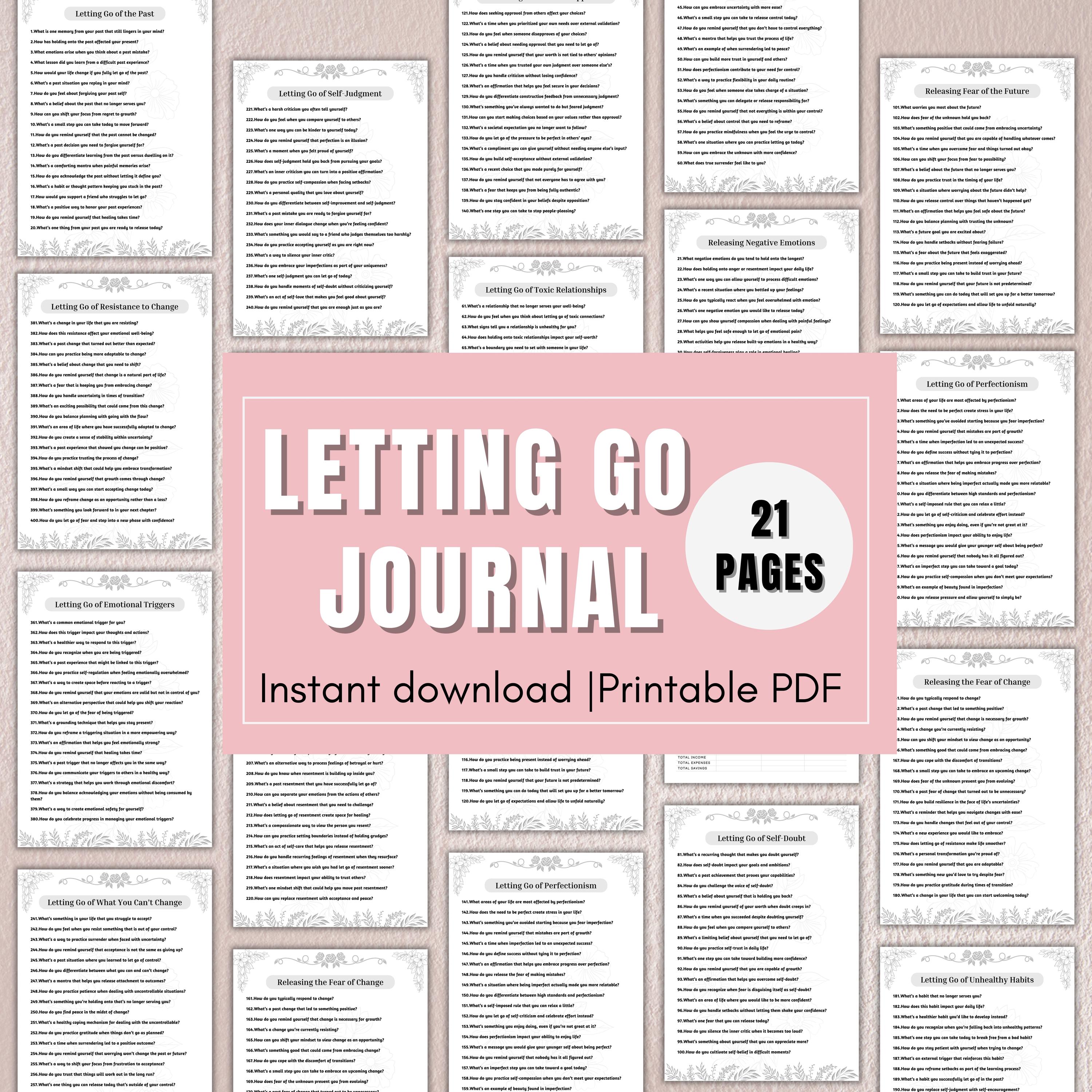 Letting Go Journal Prompts: Healing & Growth (printable PDF + Canva ...