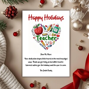 Editable Teacher Holiday Card – School Supplies Heart Design (digital ...