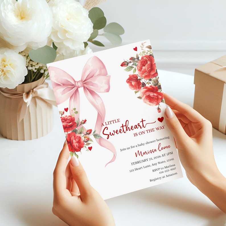 Sweetheart Baby Shower Invitation Set | Floral Bow Baby Shower ...