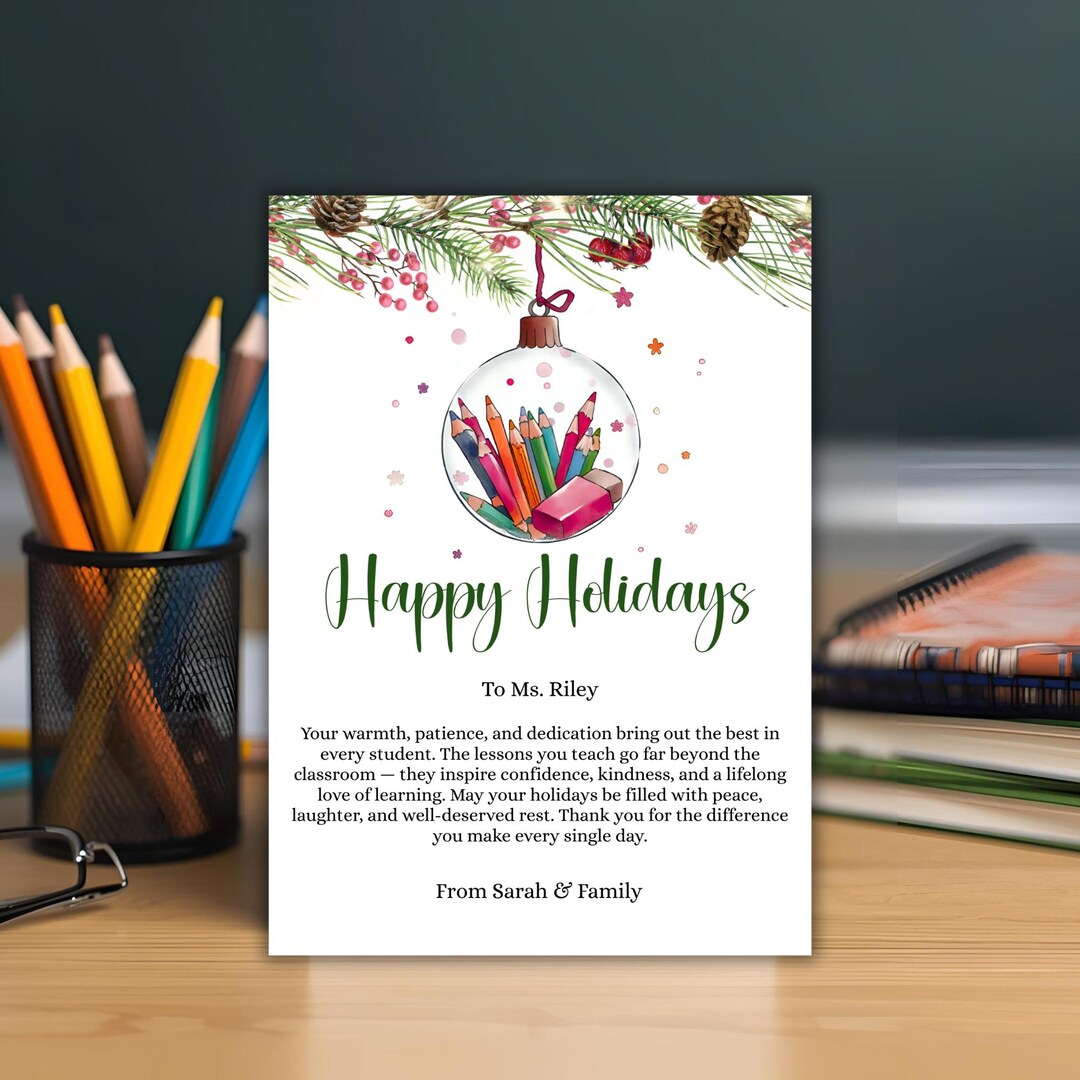 Teacher Holiday Card | School Ornament, Editable Template (instant ...