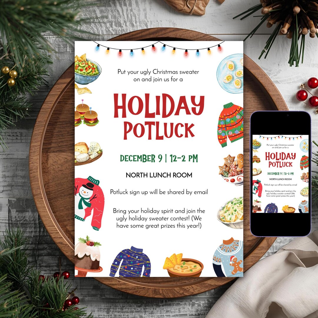 Ugly Sweater Holiday Potluck Invitation: Christmas Party (corjl ...