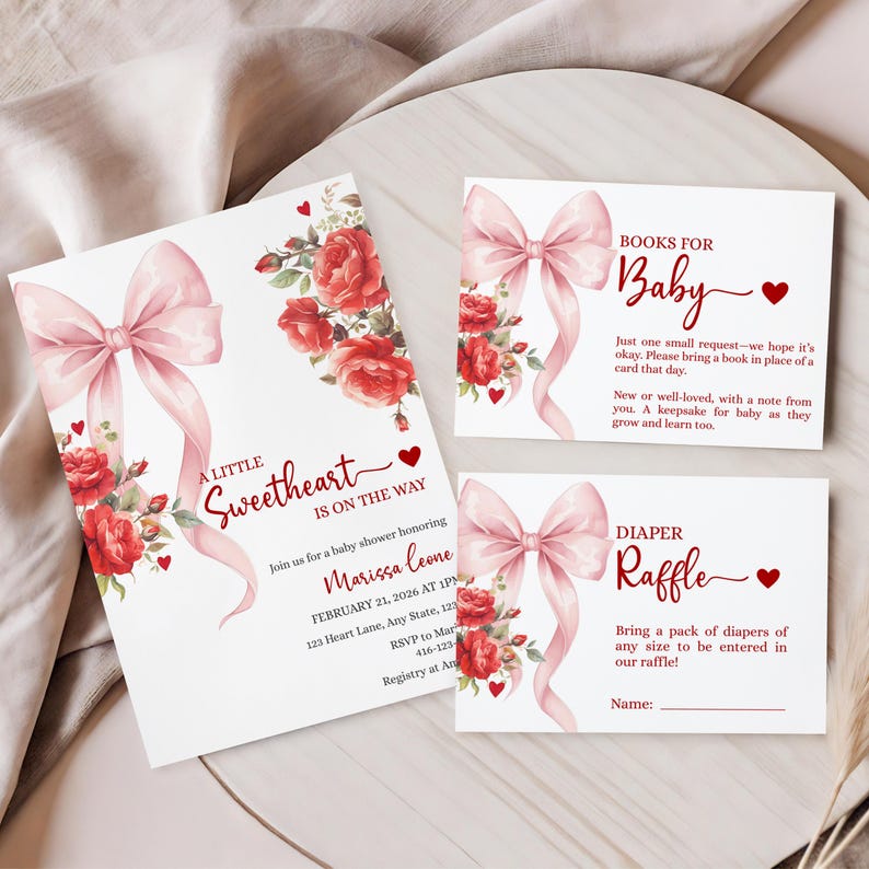 Sweetheart Baby Shower Invitation Set | Floral Bow Baby Shower ...