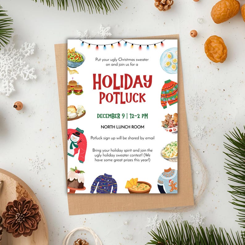 Ugly Sweater Holiday Potluck Invitation: Christmas Party (corjl ...