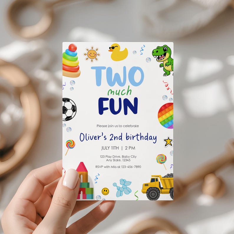 TWO Much Fun Birthday Invitation | Fun to Be One 2nd Birthday Invite ...