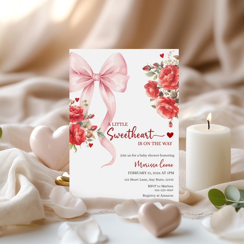 Sweetheart Baby Shower Invitation Set | Floral Bow Baby Shower ...