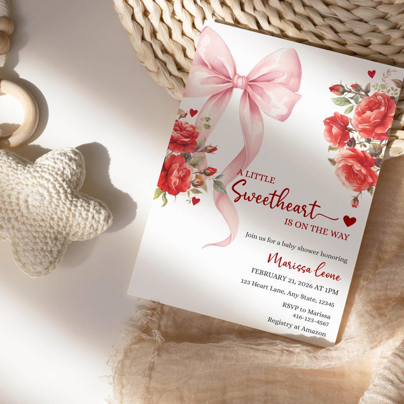 Sweetheart Baby Shower Invitation Set | Floral Bow Baby Shower ...