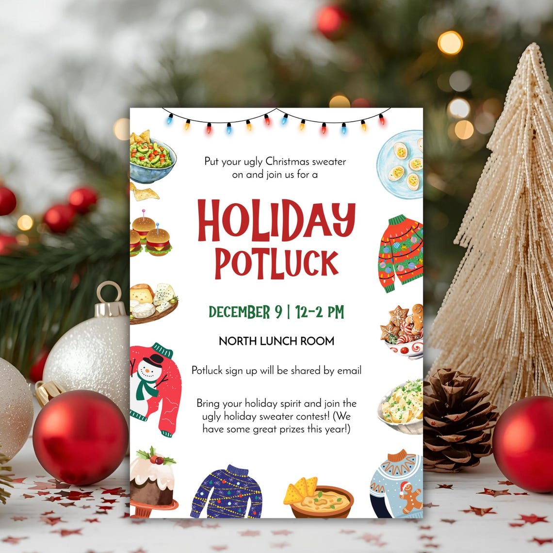 Ugly Sweater Holiday Potluck Invitation: Christmas Party (corjl ...