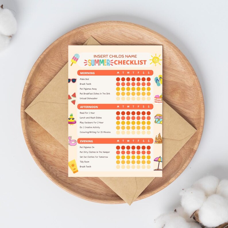 Editable Kids Summer Daily Checklist | Morning, Afternoon, Evening ...