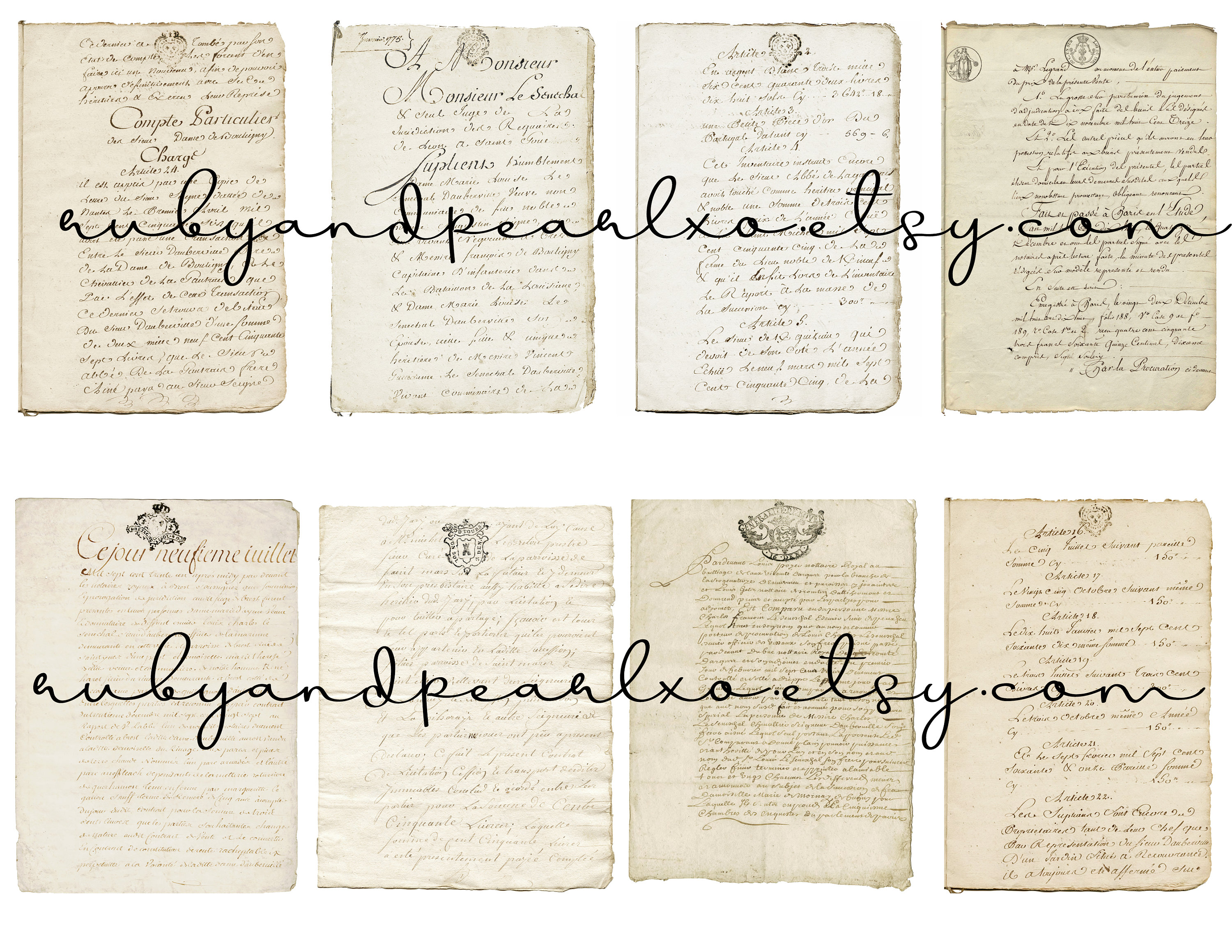 French Stamps & Script Antique Document Collection Digital - Etsy