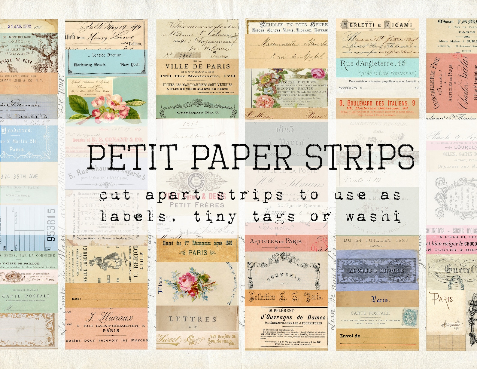 Petit Paper Strips - Vintage Style Collage Sheets - Digital Download ...
