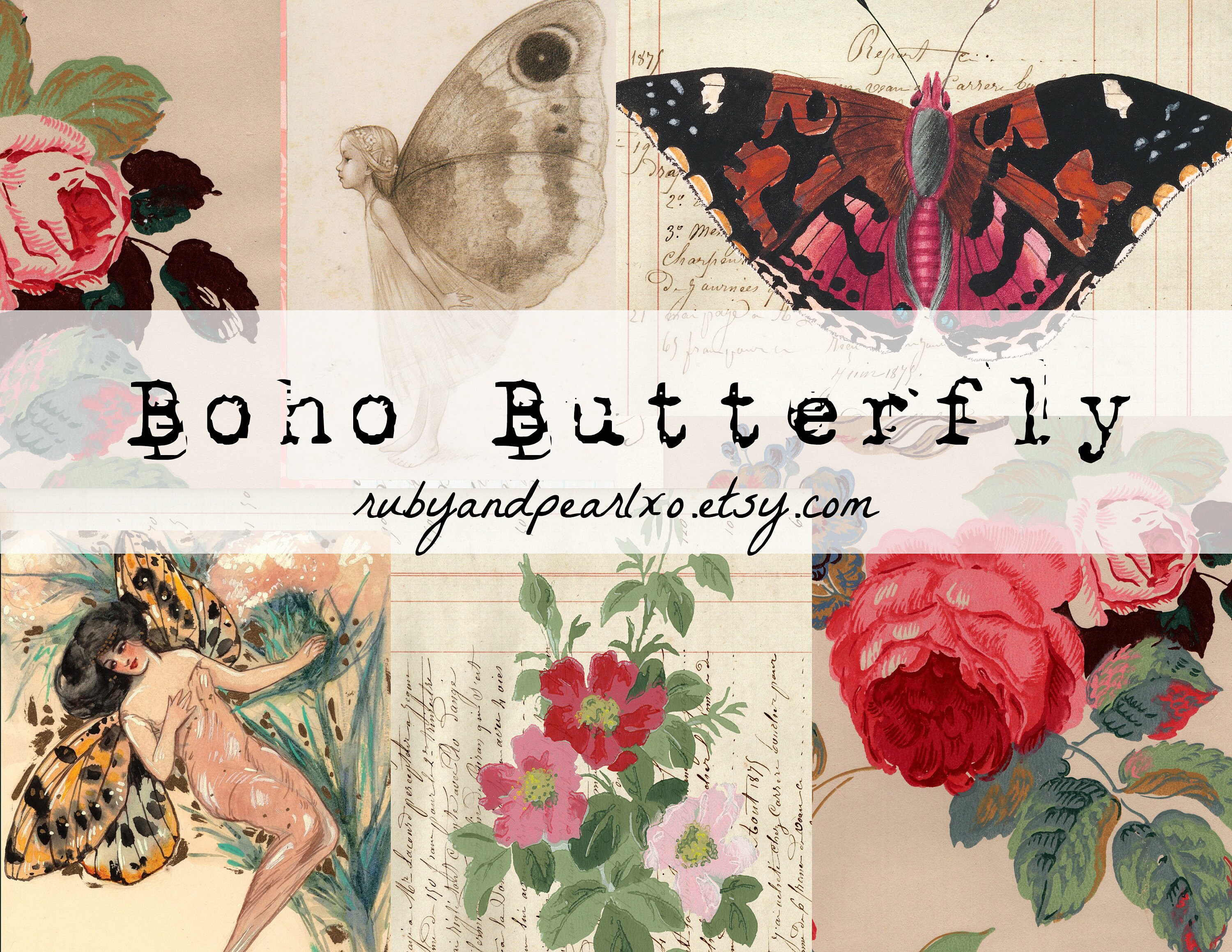 Boho Butterfly Collection Digital Download Antique Papers - Etsy