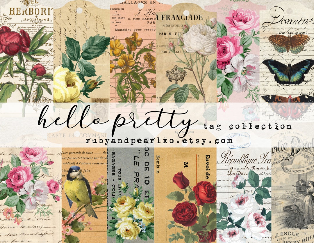Hello Pretty Tag Collection- Digital Kit- Junk Journal- 24 Printable ...