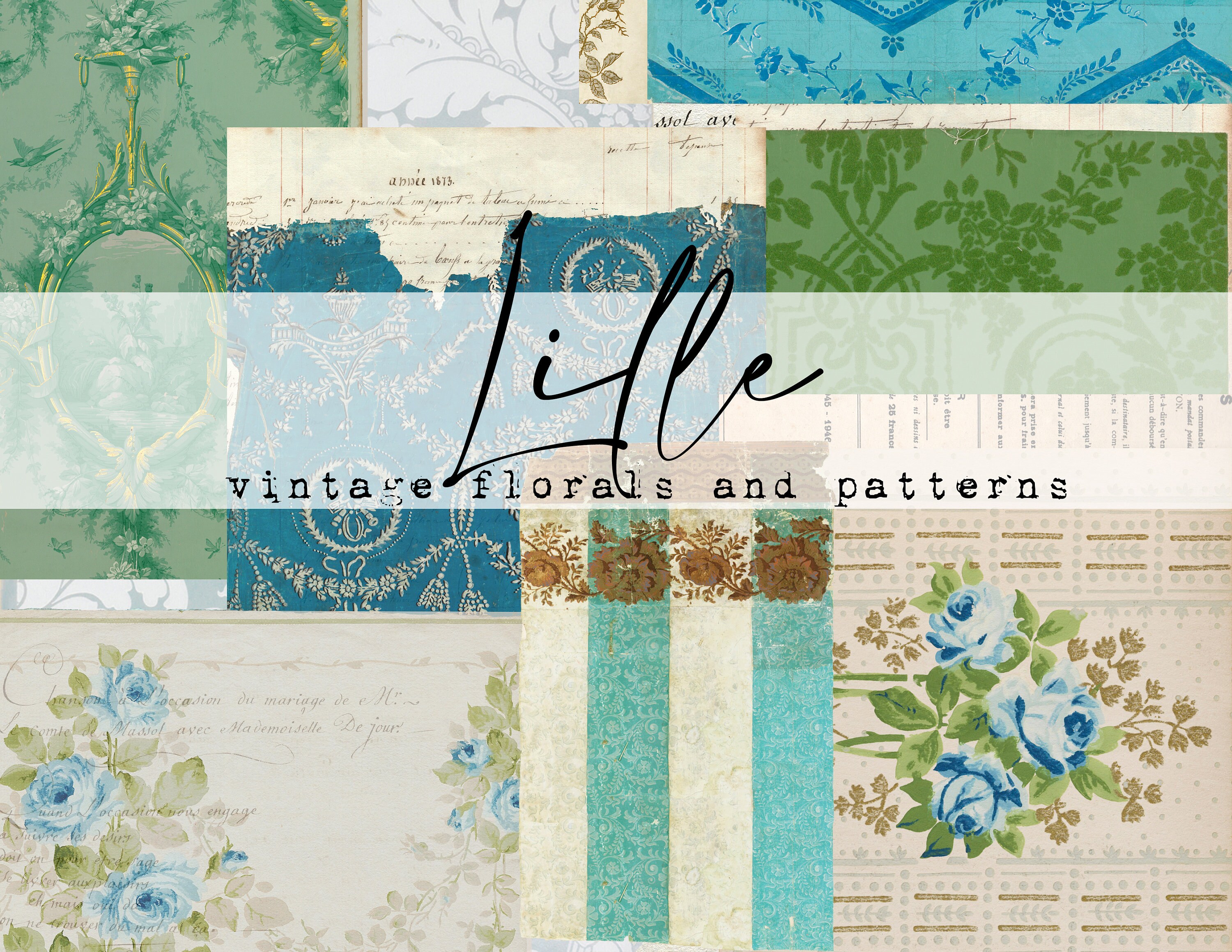 Lille Vintage Floral & Pattern Paper Collection Digital - Etsy