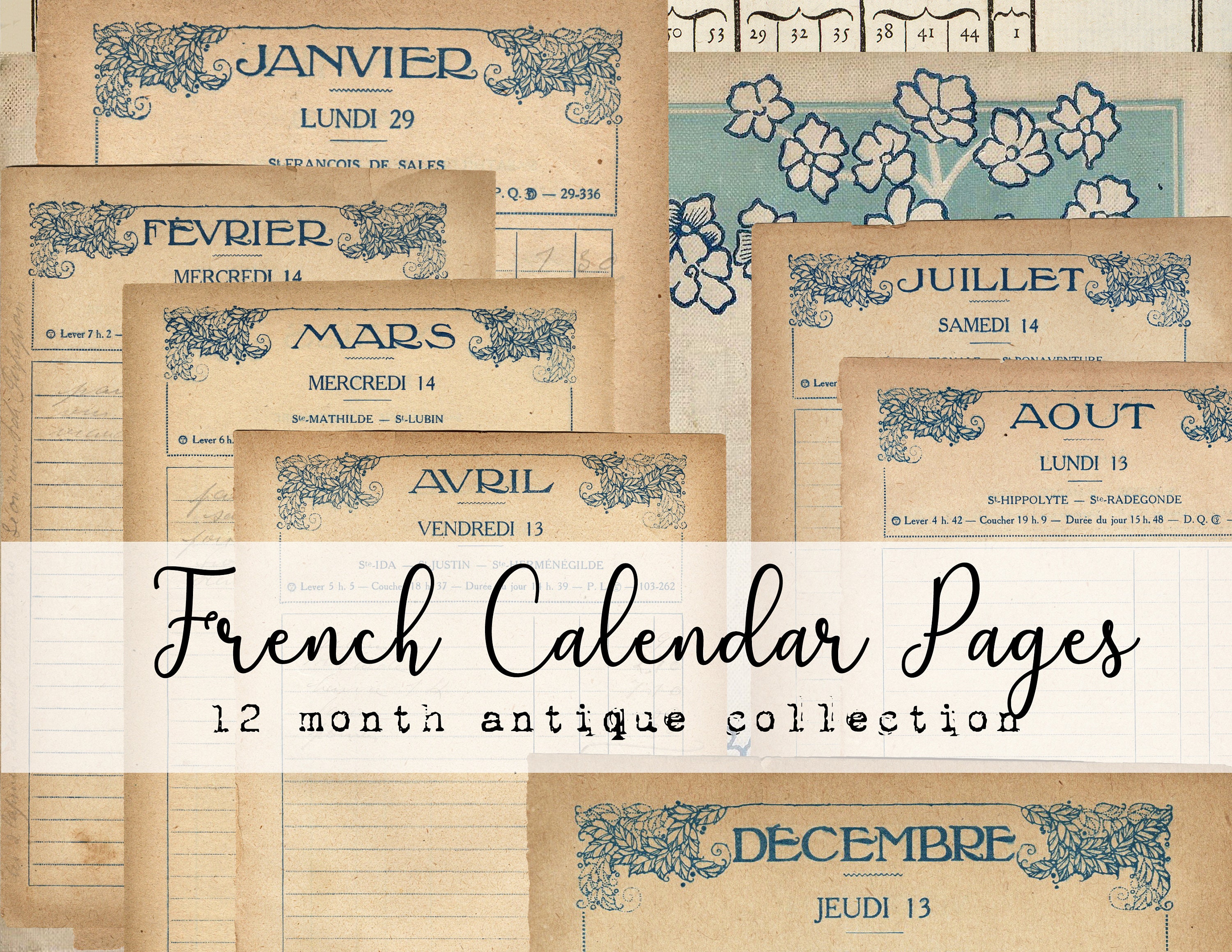 Antique French Calendar Pages 12 Months of the Year Vintage - Etsy