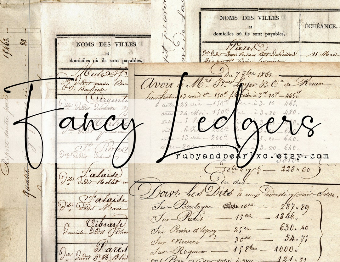 Fancy French Ledgers - Digital Download - Antique Papers - Printables ...