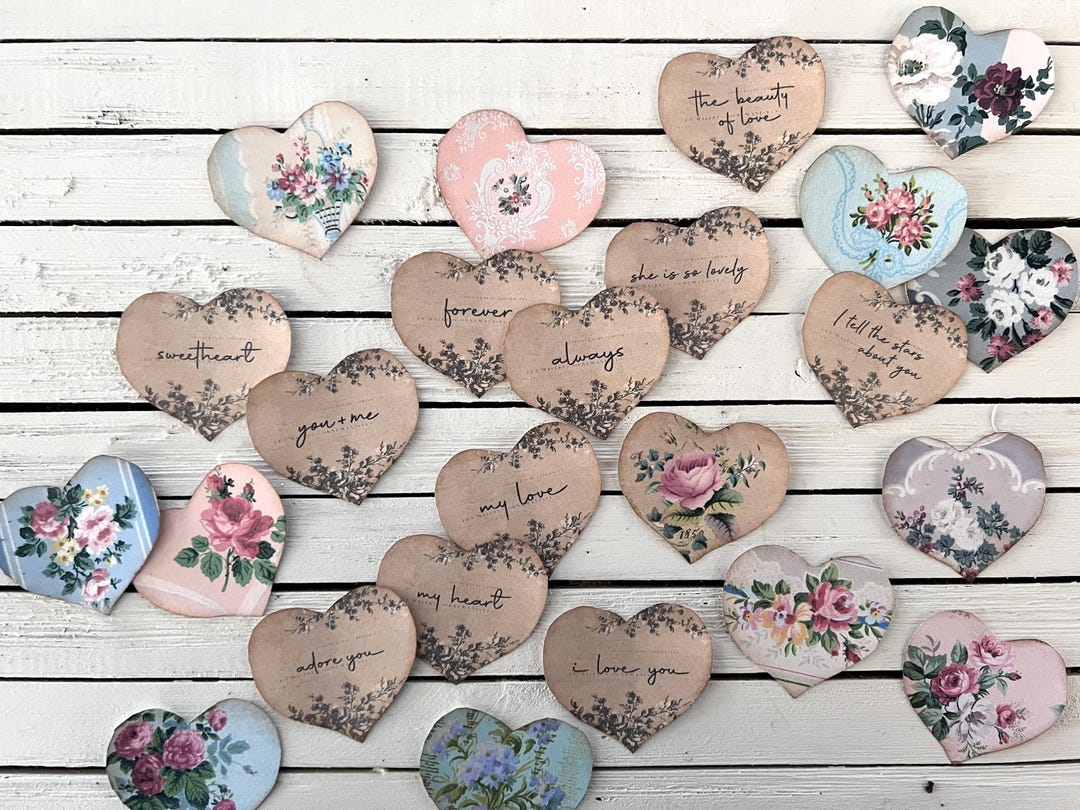 Sweethearts - Tiny Hearts With Words - Printable Vintage Style Digital ...