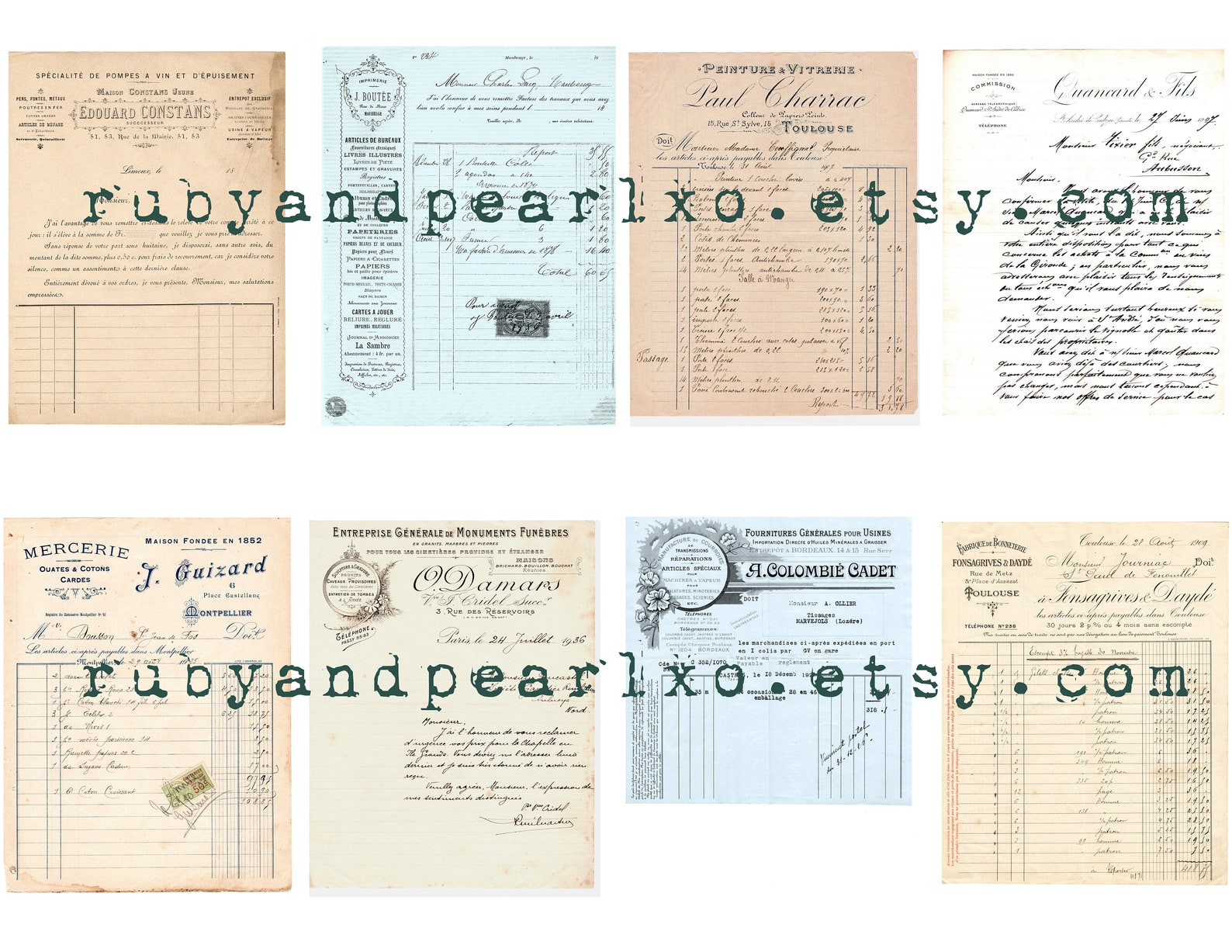 23 Antique French Invoices - Digital Download - Antique Papers ...