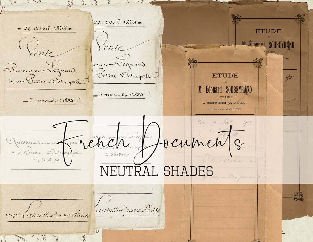 French Documents - Neutral Colors Set- Digital Download - Antique ...