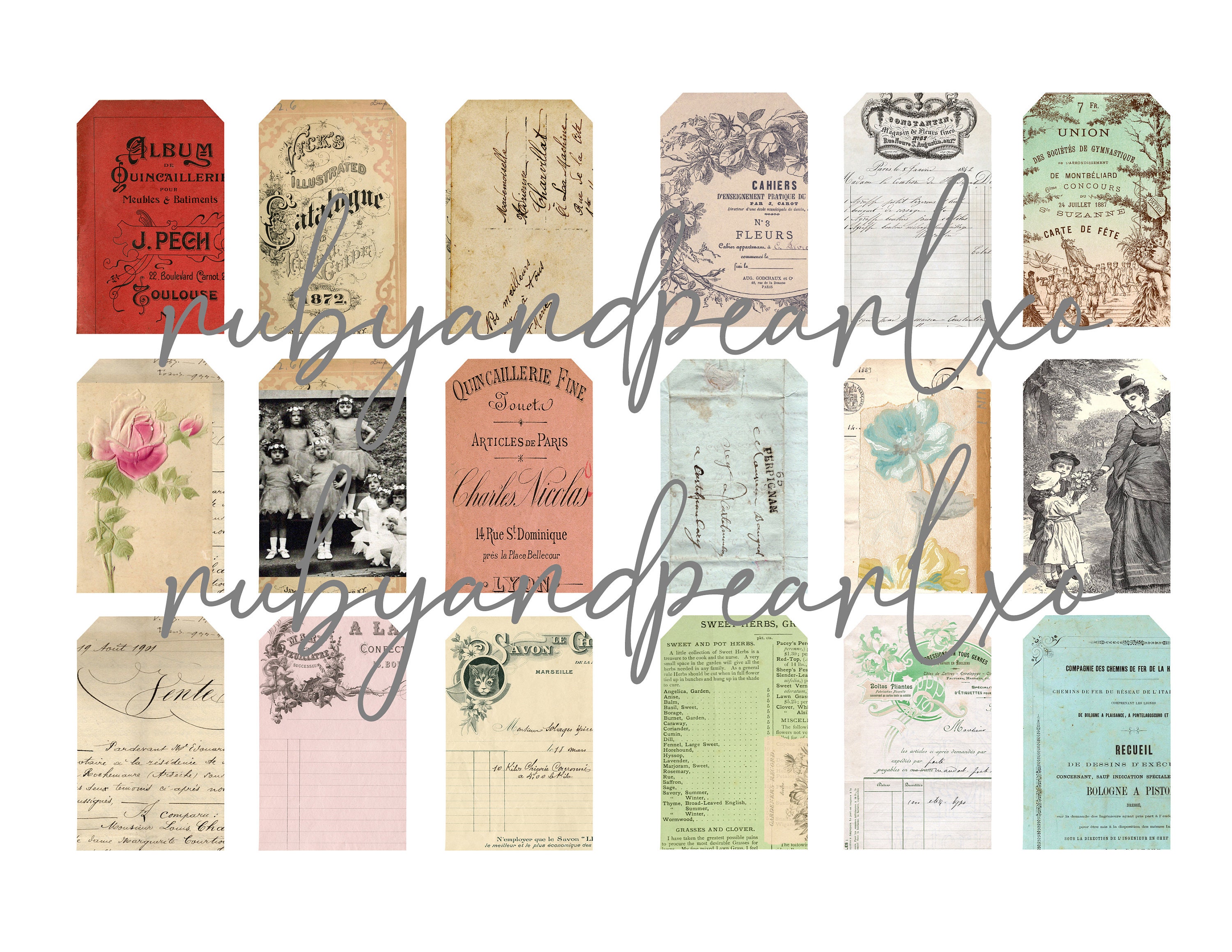 No. 1 Tag Kit- Digital Kit- Junk Journal- 36 Printable Vintage Style ...
