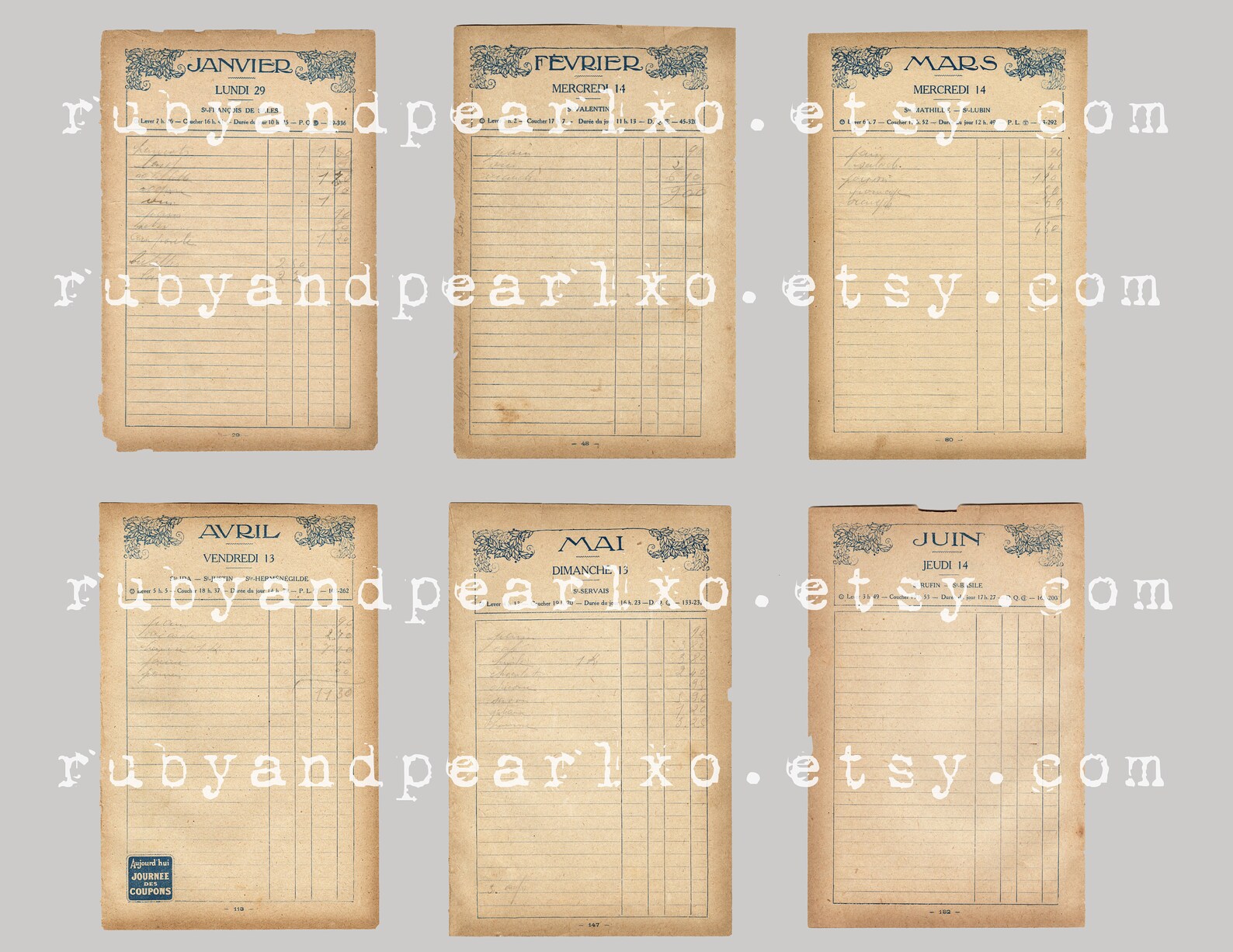 Antique French Calendar Pages 12 Months of the Year Vintage - Etsy