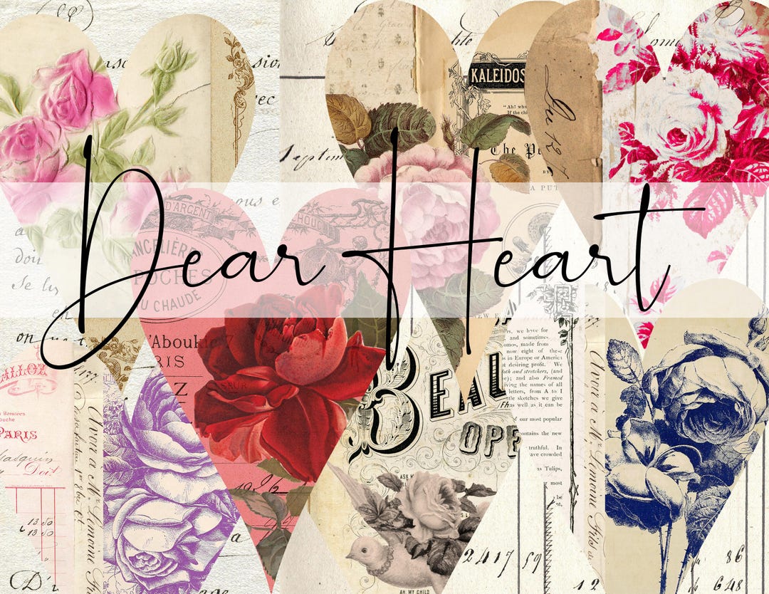 Dear Heart Printable Kit - 18 Cut-out Hearts - Vintage Style Digital ...