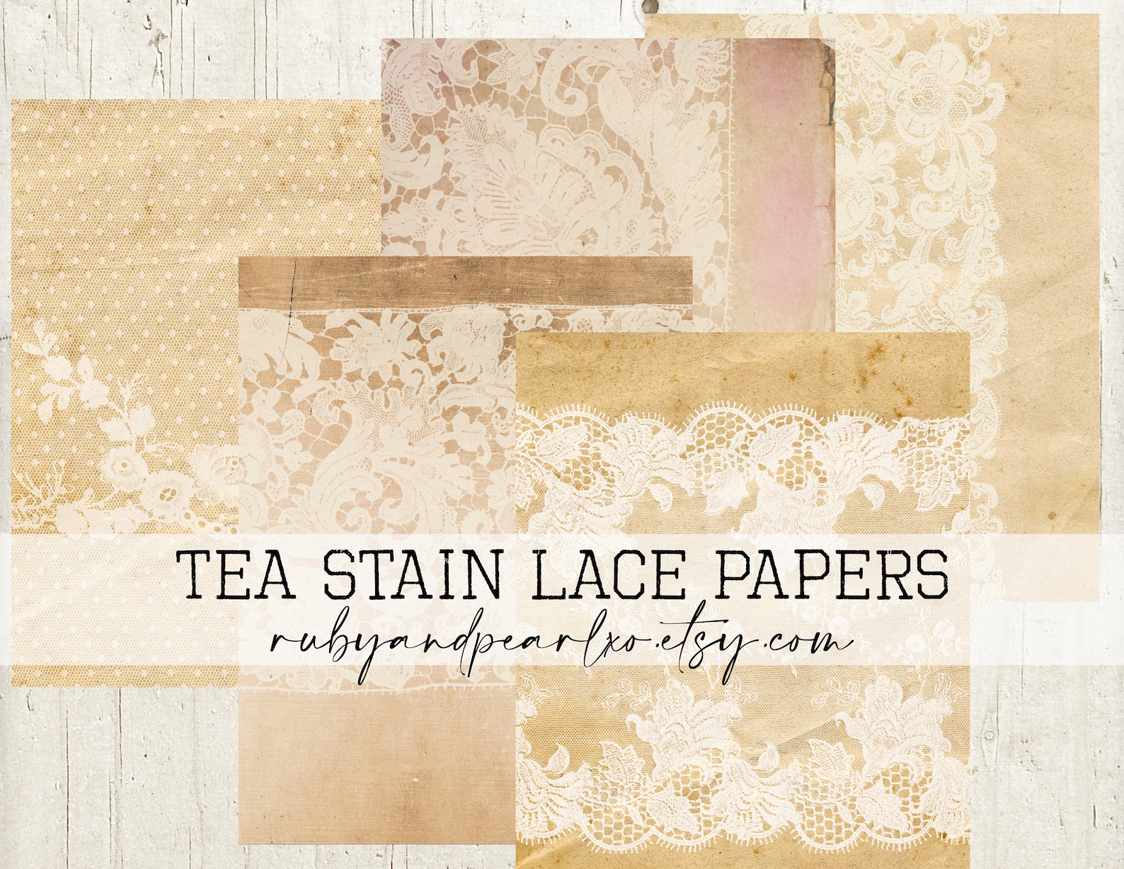 Tea Stain Lace Digital Papers - Set of 10 - Junk Journal - Planner ...