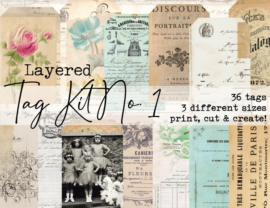 No. 1 Tag Kit- Digital Kit- Junk Journal- 36 Printable Vintage Style ...