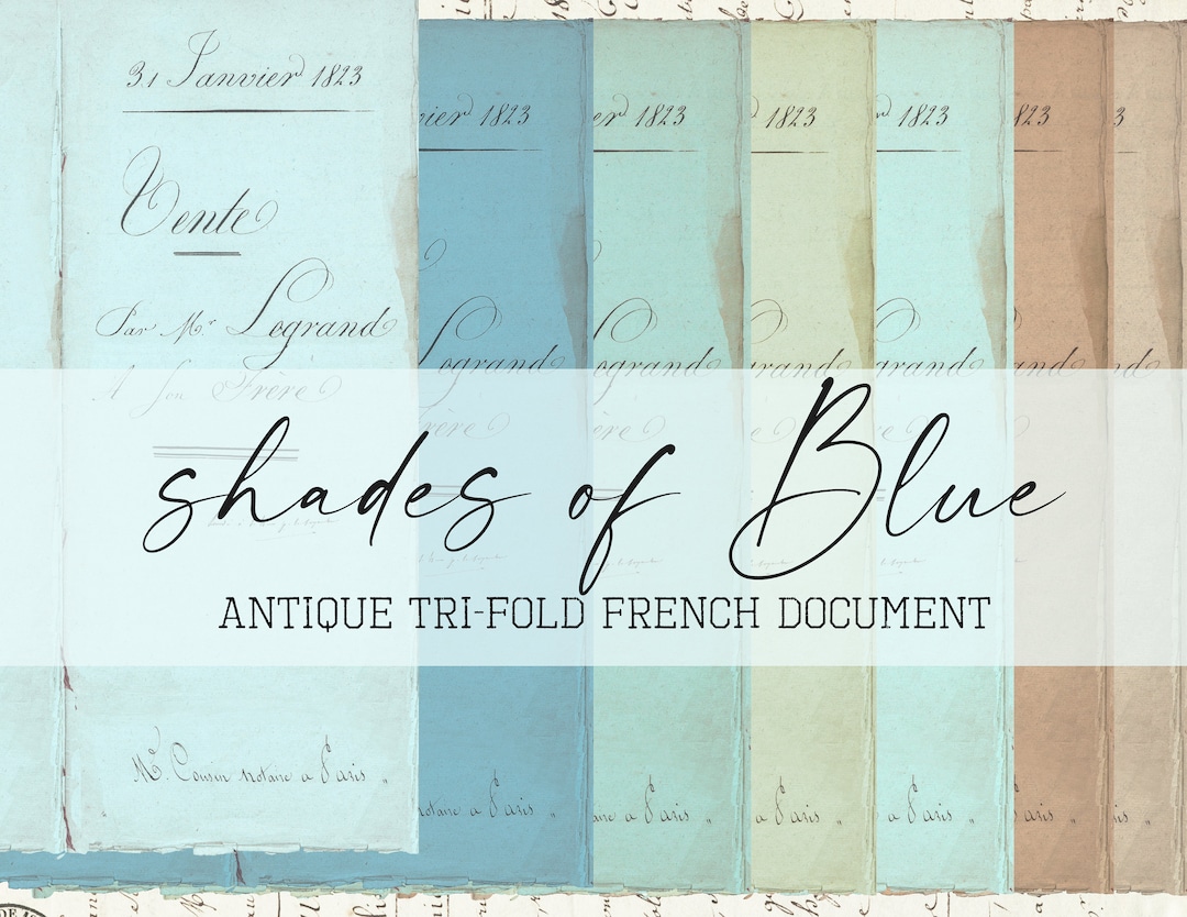 Shades of Blue Tri-fold French Document Set- Digital Download - Antique ...