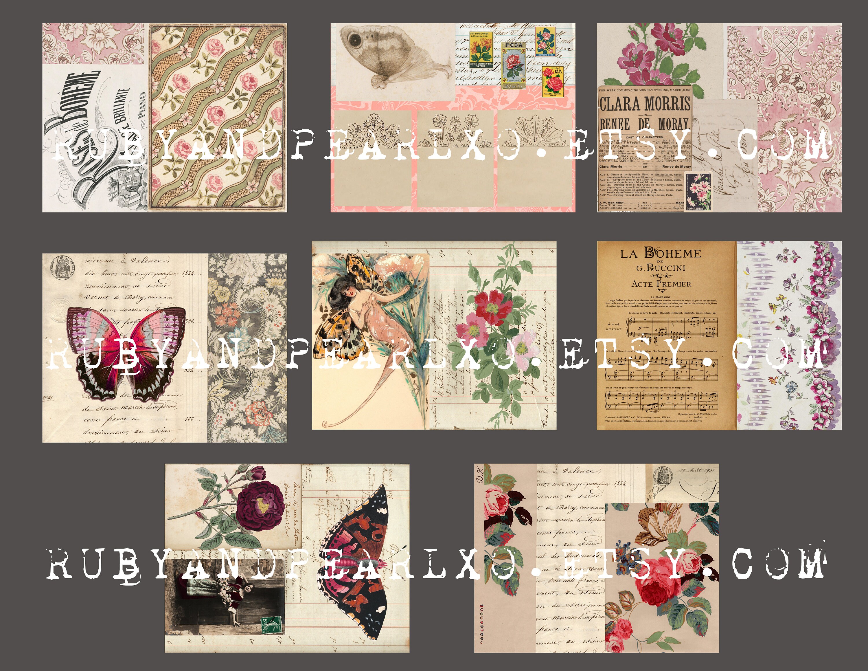 Boho Butterfly Collection Digital Download Antique Papers - Etsy
