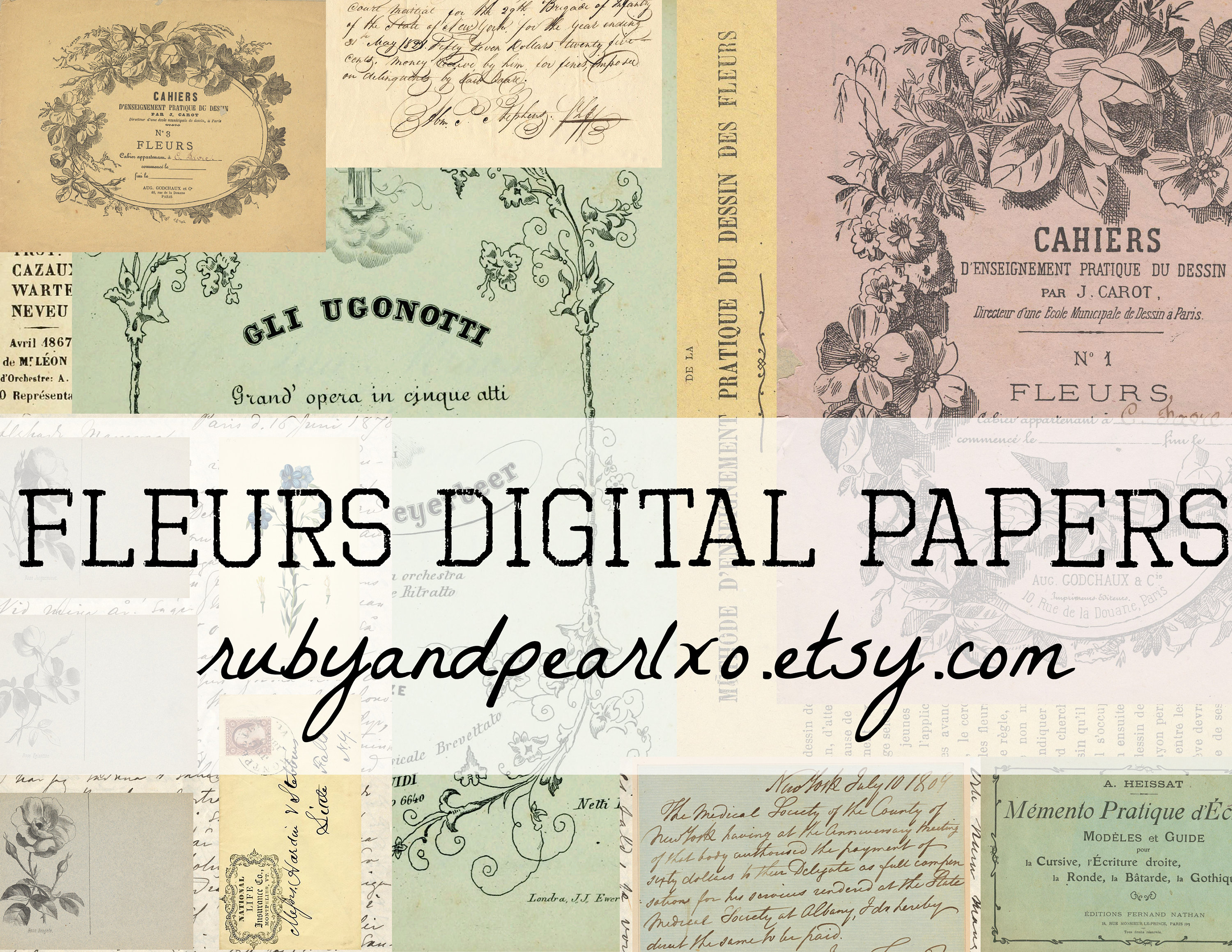 FLEURS Collection - Digital Download - Antique Papers - Printables for ...